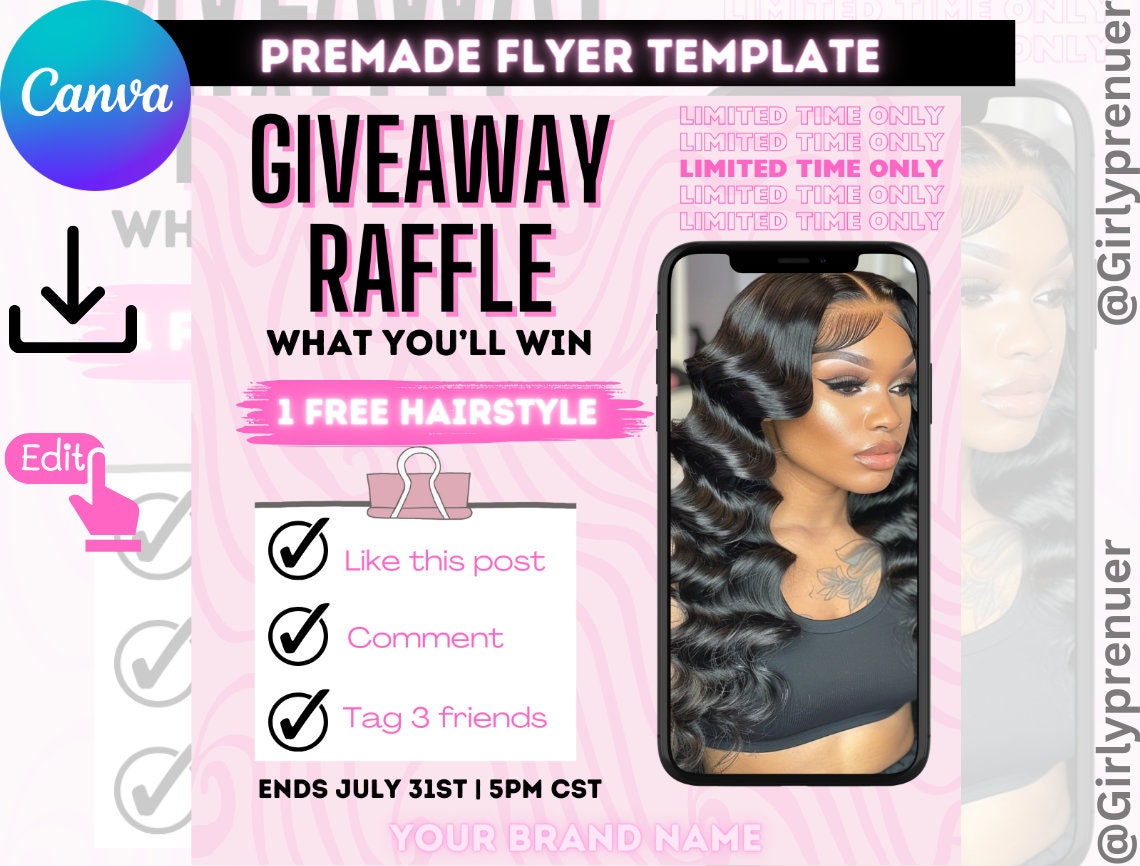Hair Giveaway Flyer, DIY Flyer Template Design, Milestone Contest Flyer ...