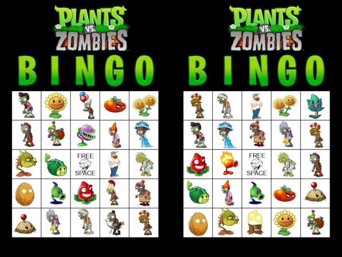 Plants Vs Zombies Bingo Game Printable Cards – Fun Kids Party Game ...