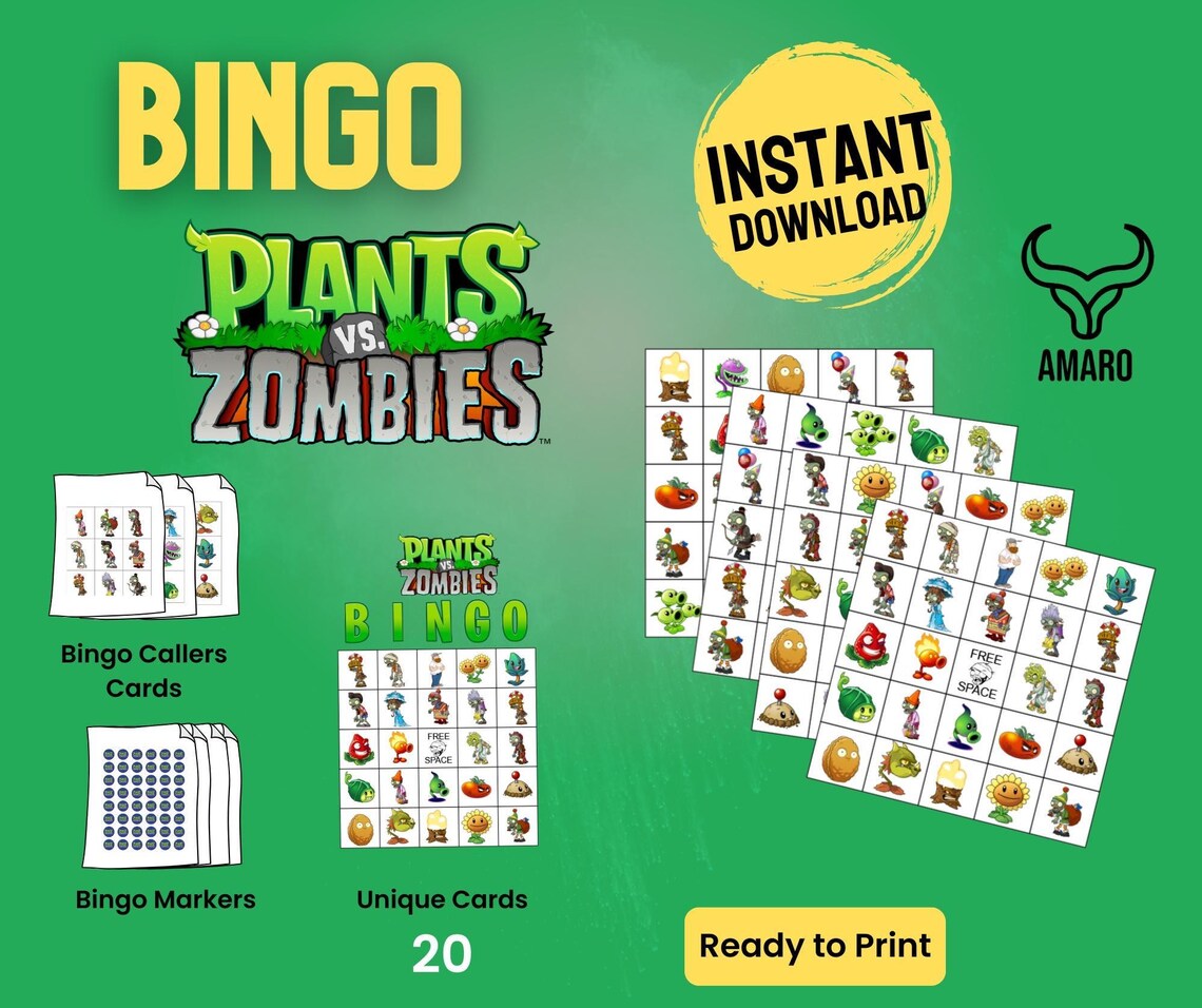Plants Vs Zombies Bingo Game Printable Cards – Fun Kids Party Game ...