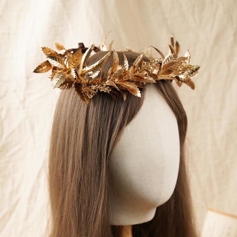 Gold Antler Laurel Leaf Crown: Elven Wedding Headpiece - Etsy