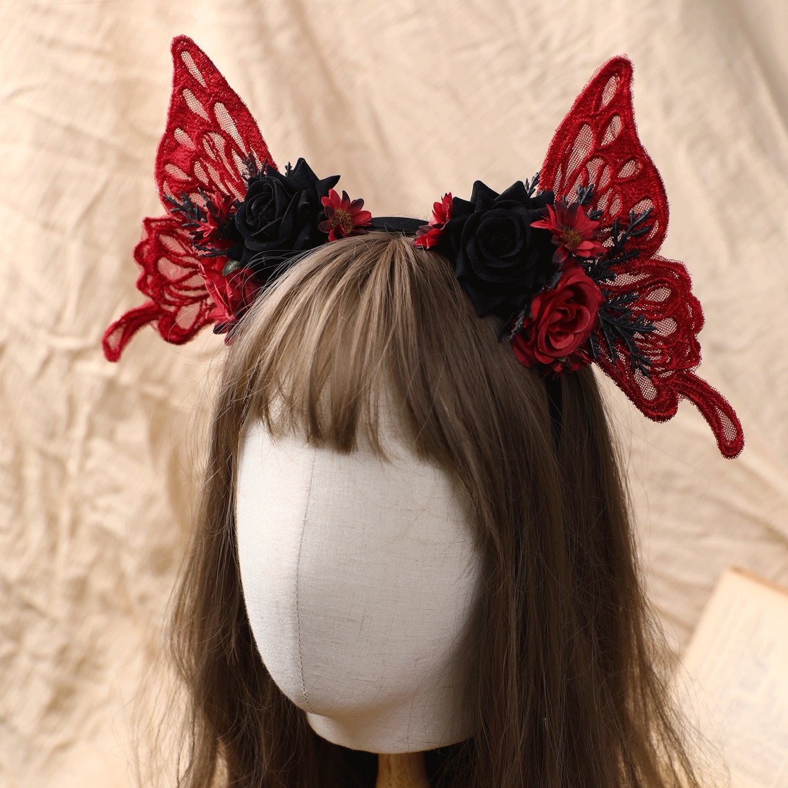 Butterfly Headpiece,red Black Flower Fairy Party Crown Gift,floral ...