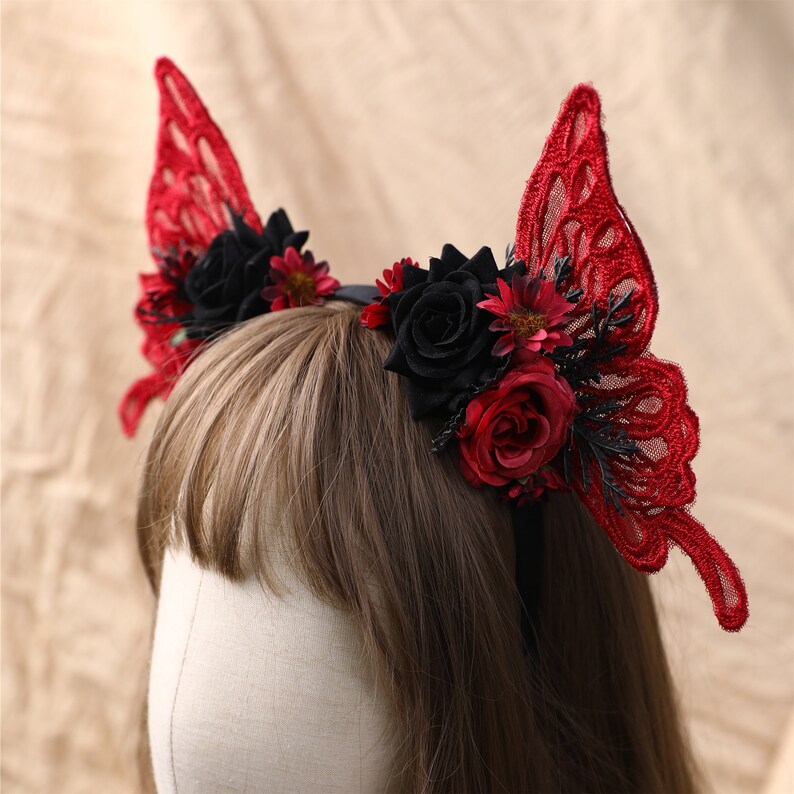 Butterfly Headpiece,red Black Flower Fairy Party Crown Gift,floral ...