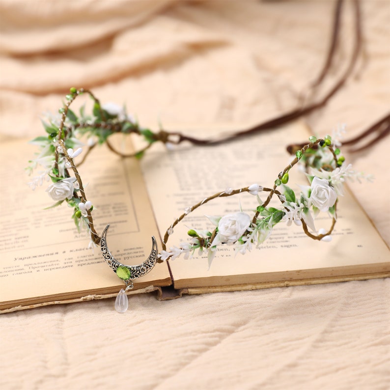 Woodland Wedding Tiara, Fairy Flower Crown Elven Moon Headpiece, Forest ...
