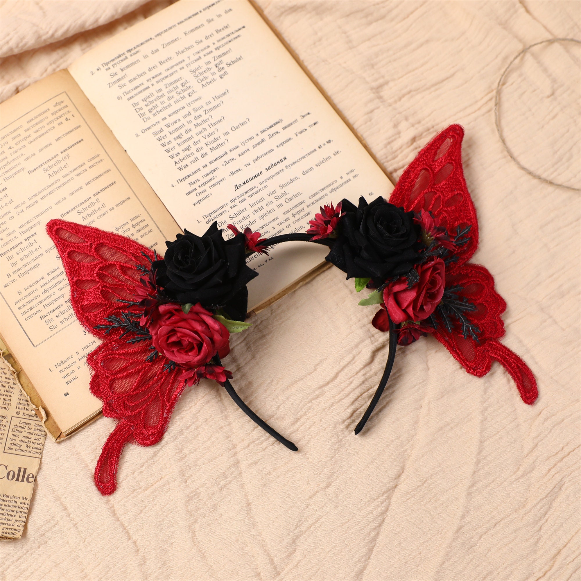 Butterfly Headpiece,red Black Flower Fairy Party Crown Gift,floral ...