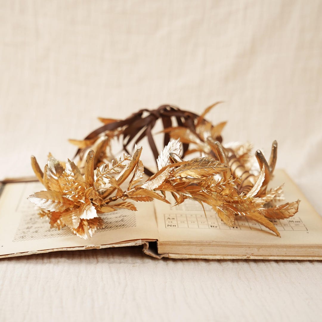 Antler Crown Gold Laurel Leaf Headband Men Elf Fantasy Wedding Circlet ...