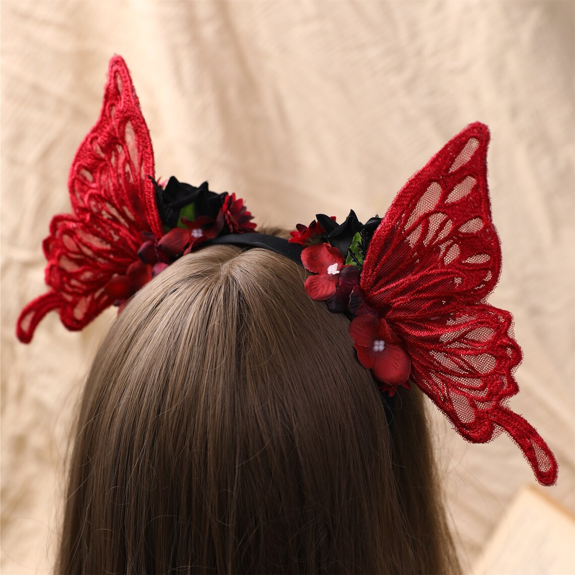 Butterfly Headpiece,red Black Flower Fairy Party Crown Gift,floral ...