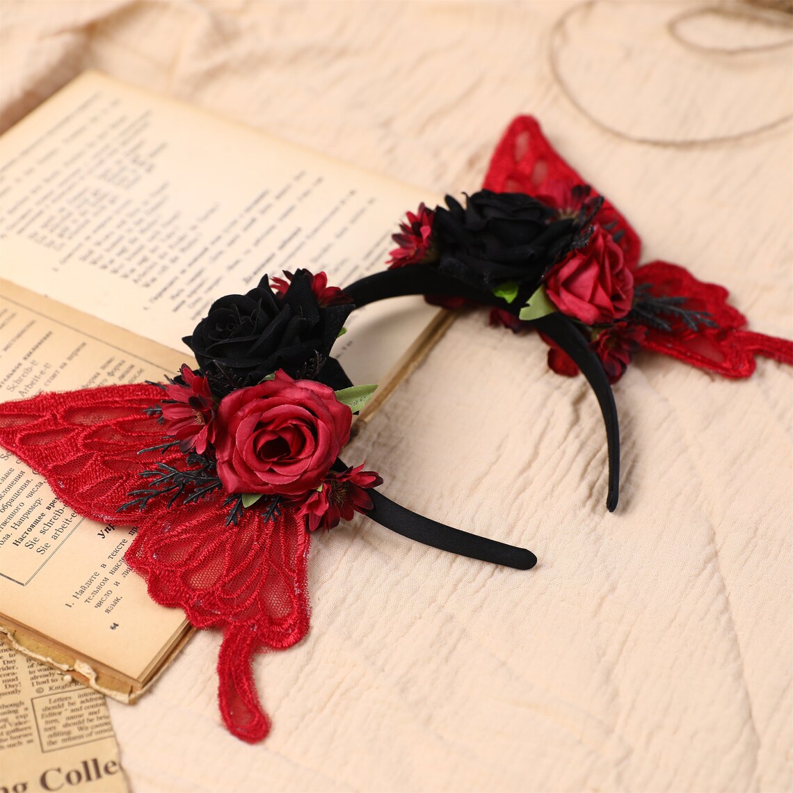 Butterfly Headpiece,red Black Flower Fairy Party Crown Gift,floral ...