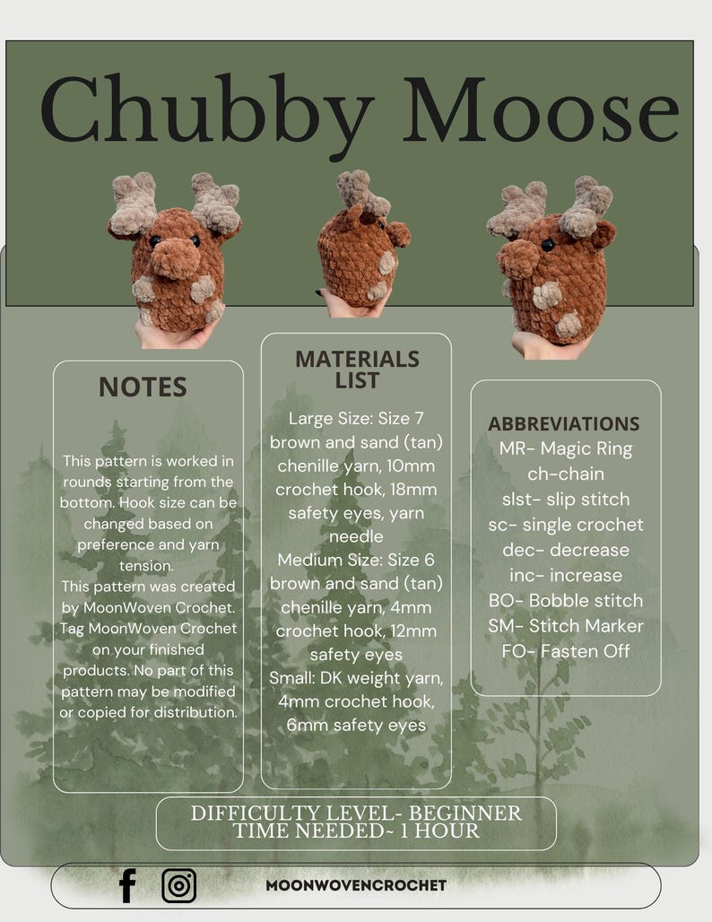 Chubby Moose Crochet Pattern, Amigurumi Moose, Chunky Chenille Yarn - Etsy