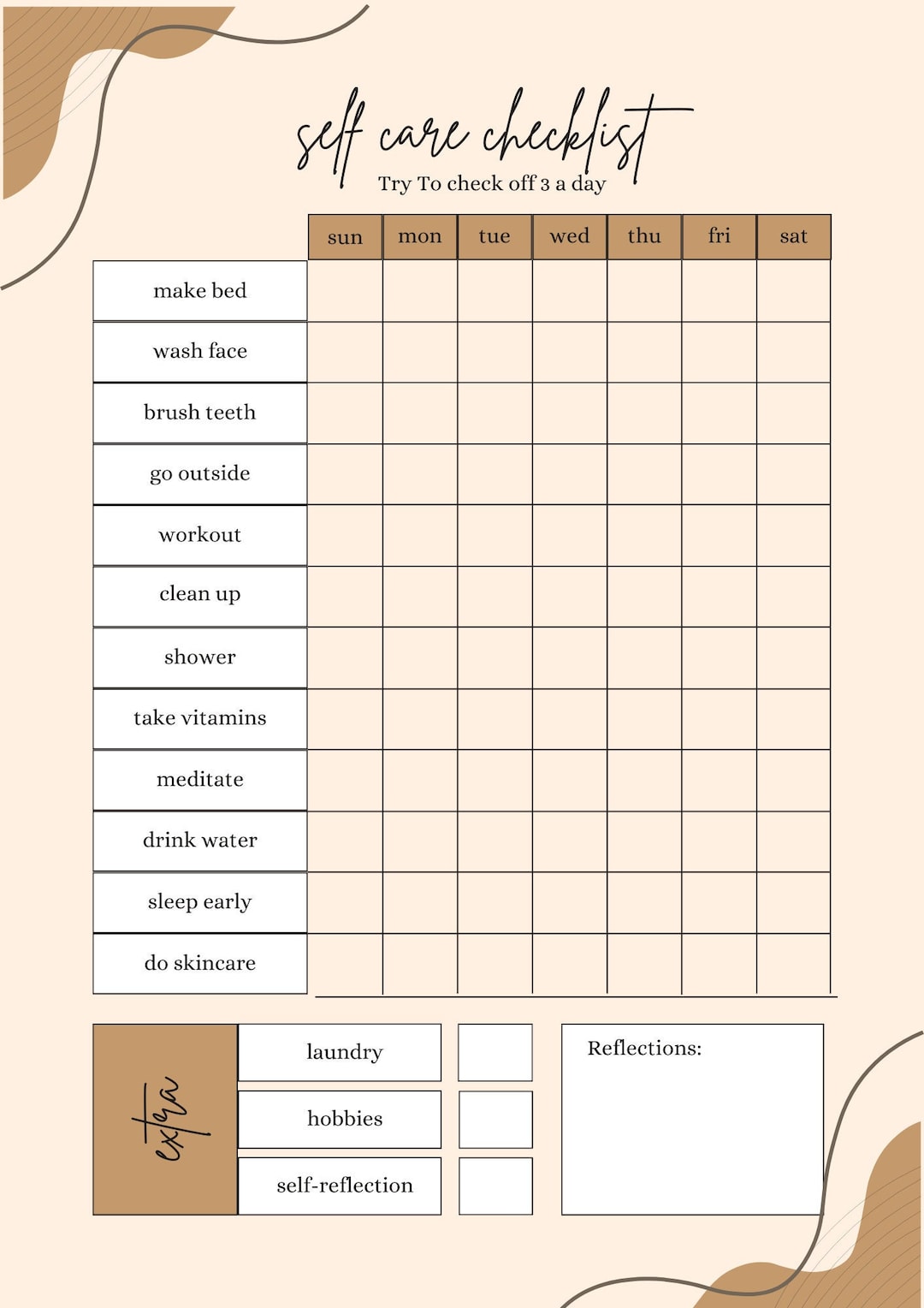 Self-care Checklist, Downloadable, Mental Health, Busy Women ...