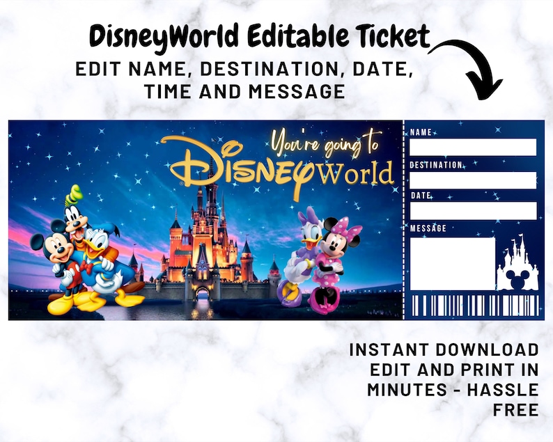 Billet surprise Disneyland billet Disneyworld billet - Etsy France