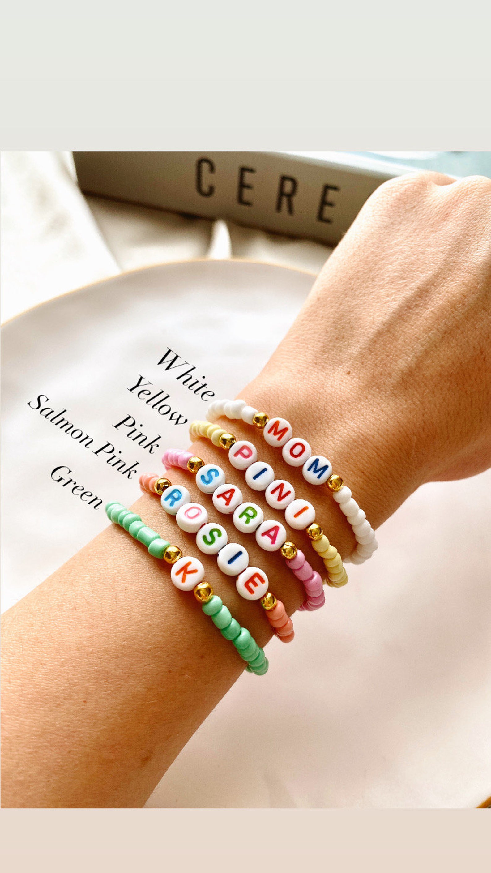 Full of Colour Name Bracelet, Custom Bead Bracelet, Heishi Bracelet ...