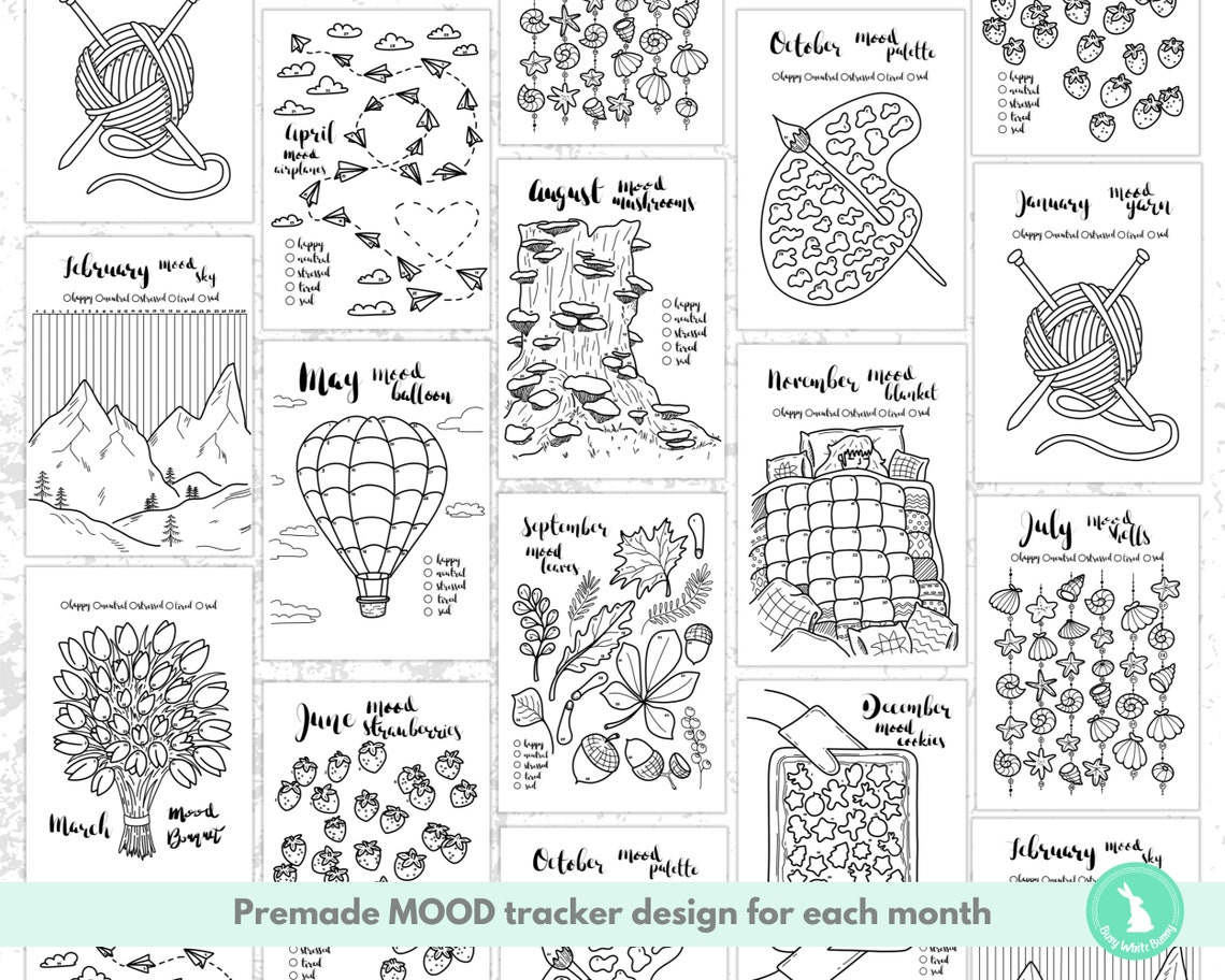 Creative Mood Tracker, Printable Monthly Bullet Journal (PDF Pattern ...