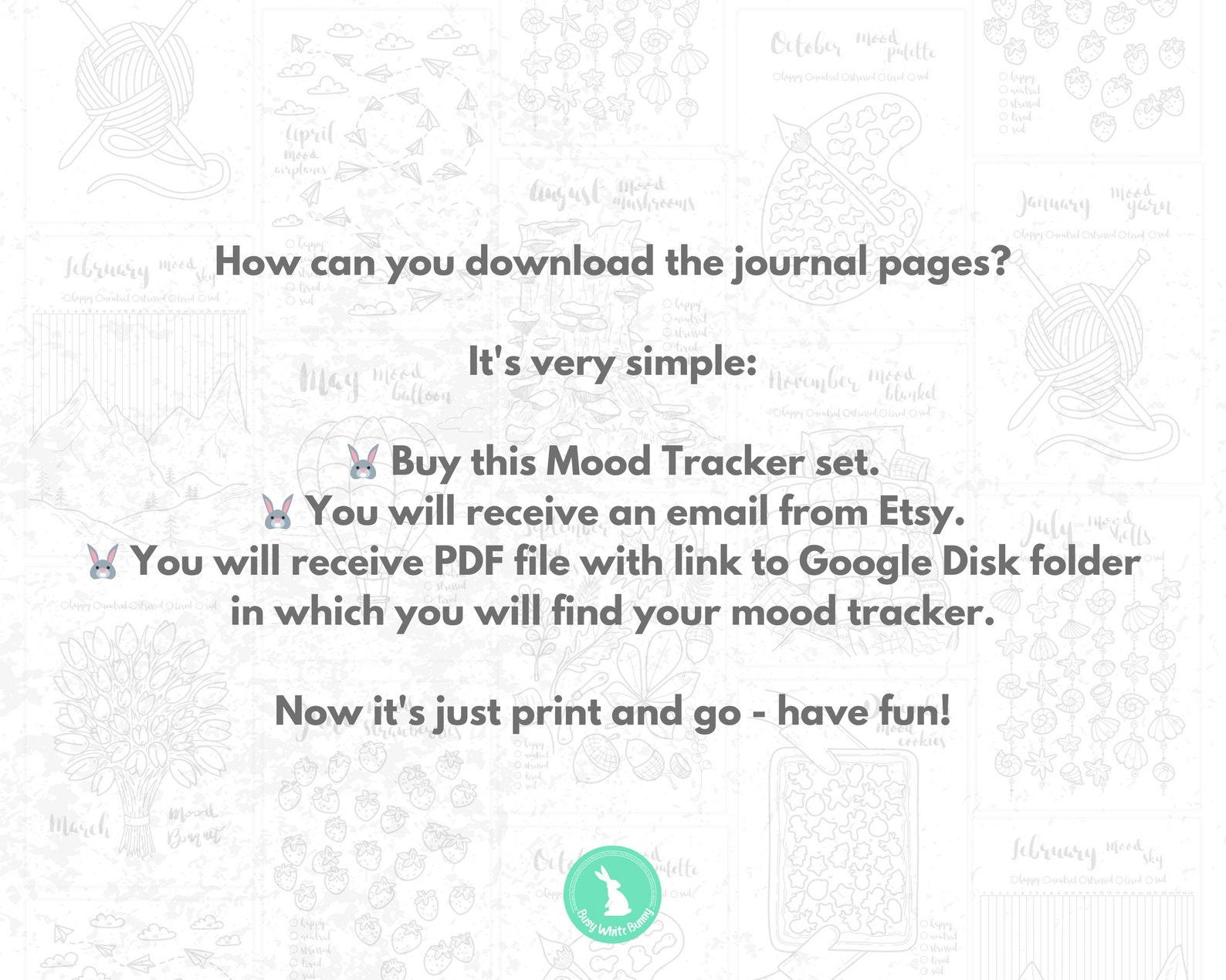 Creative Mood Tracker, Printable Monthly Bullet Journal (PDF Pattern ...