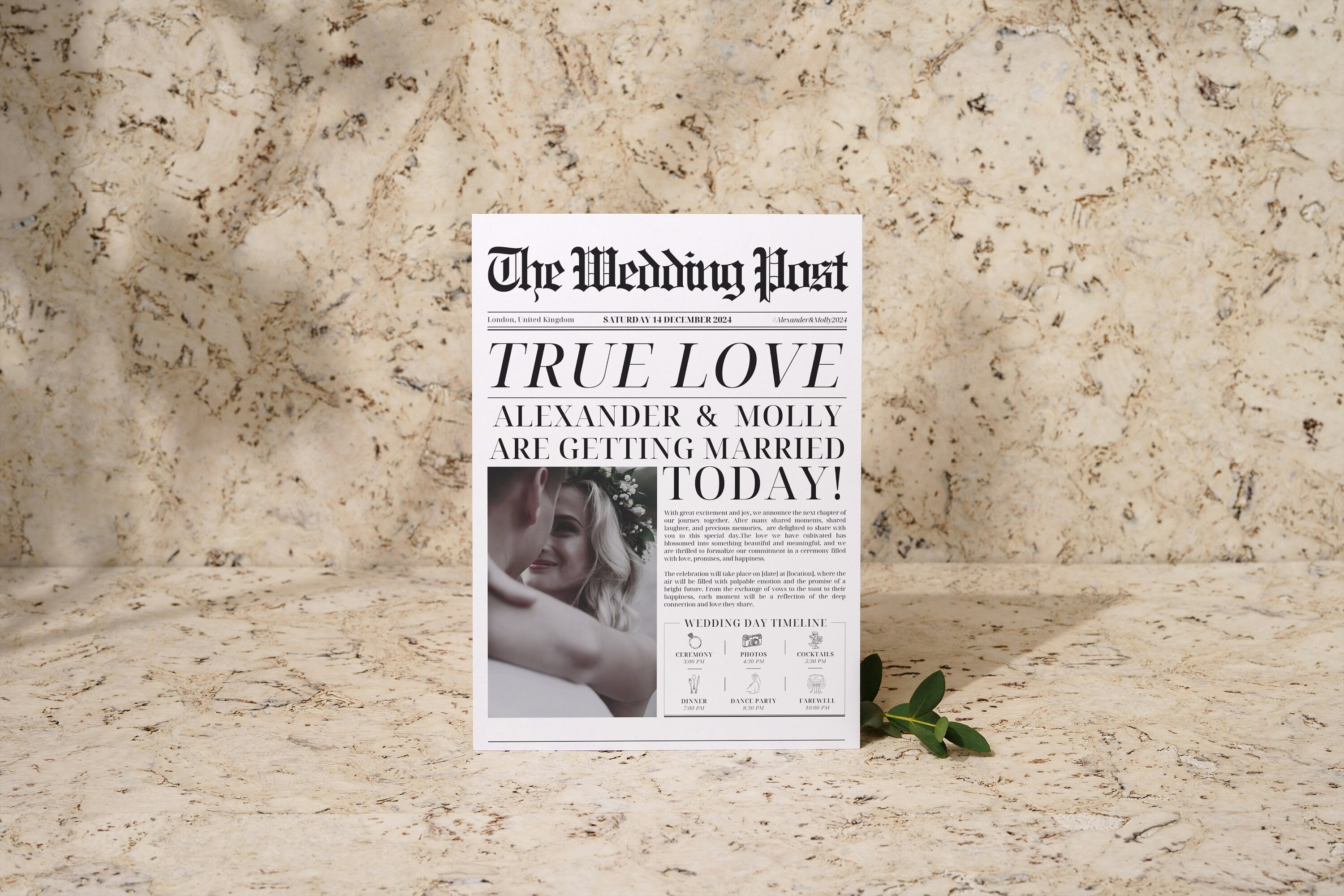 Cute Wedding Newspaper Canva Edit, News Paper Program Template ...