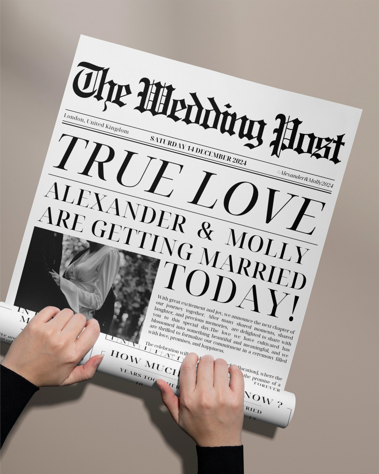 Cute Wedding Newspaper Canva Edit, News Paper Program Template ...