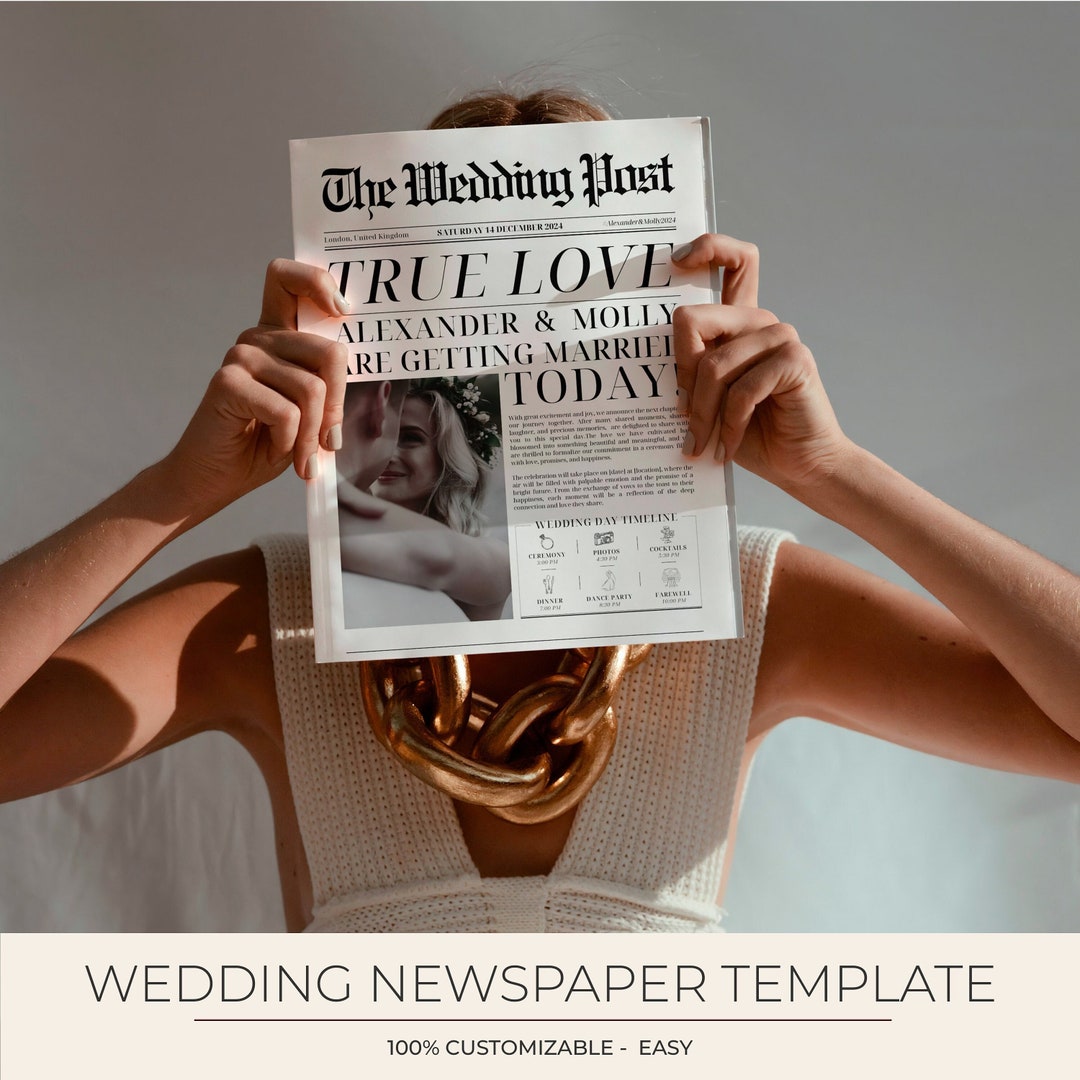 Cute Wedding Newspaper Canva Edit, News Paper Program Template ...