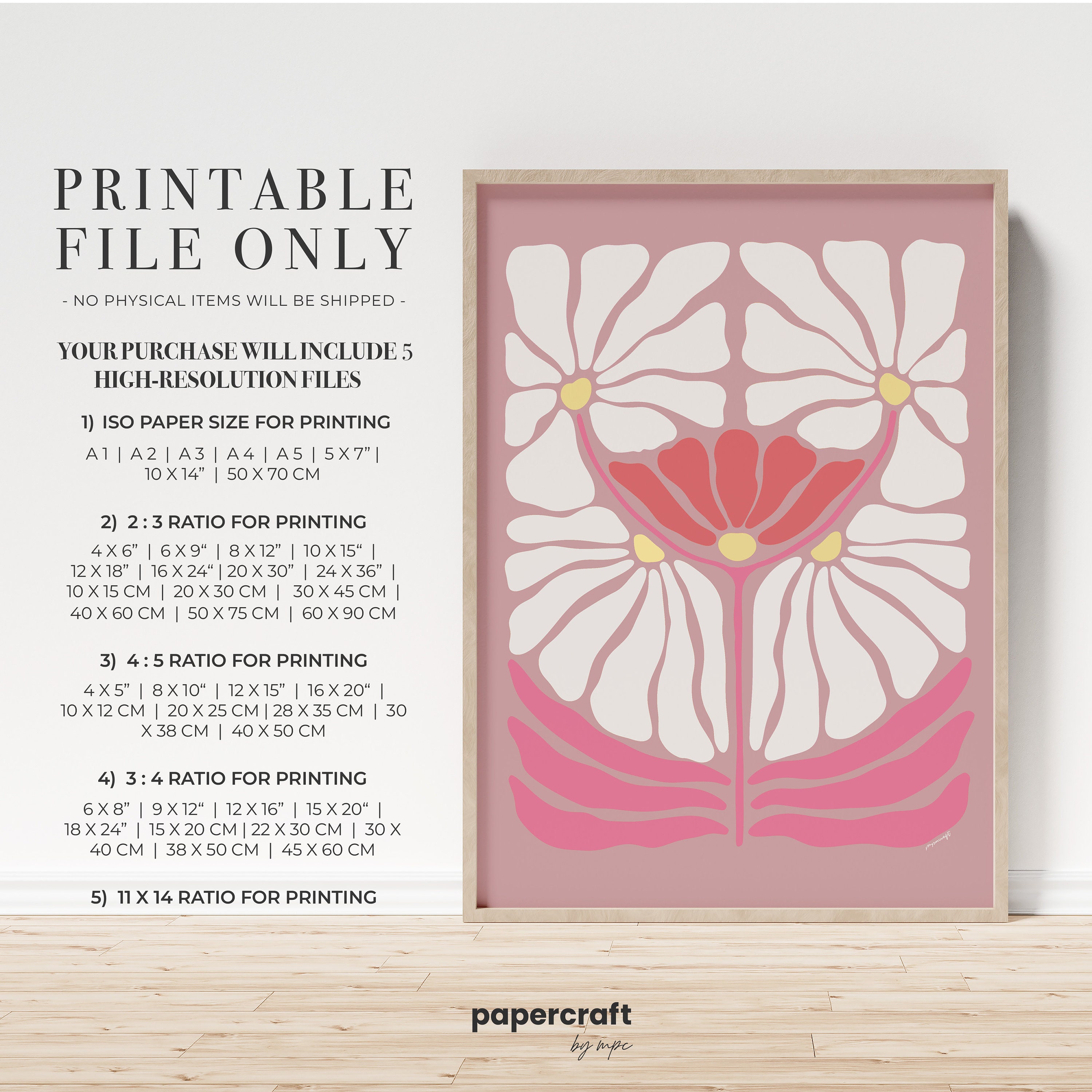 Pink Boho Flowers Art Print,pastel Pink Aesthetic Floral Printable Wall ...