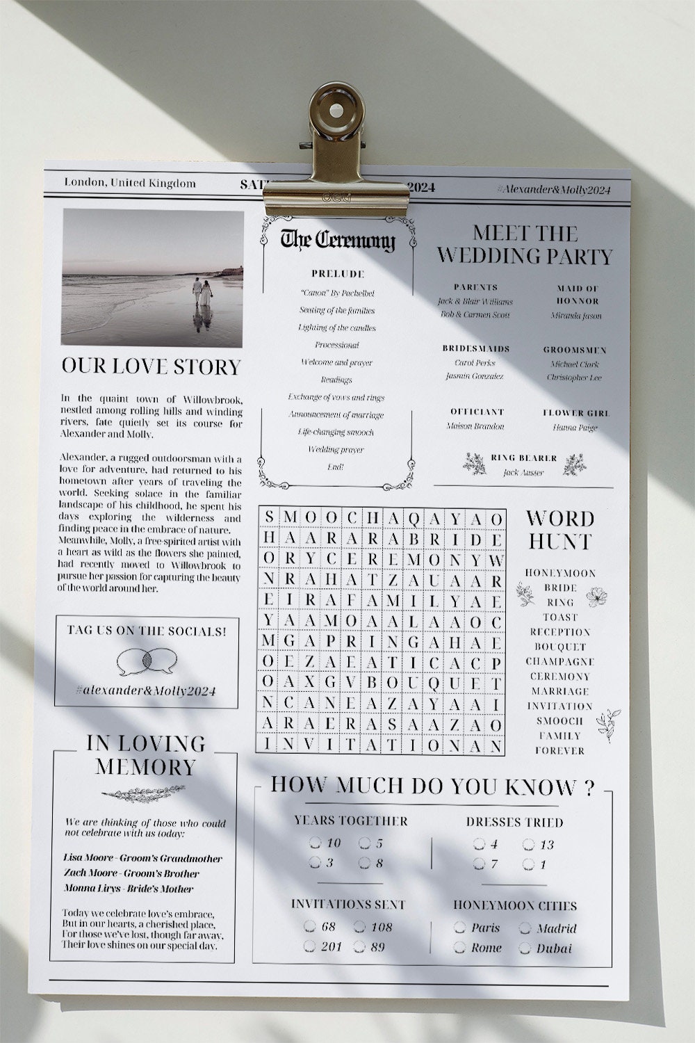 Cute Wedding Newspaper Canva Edit, News Paper Program Template ...