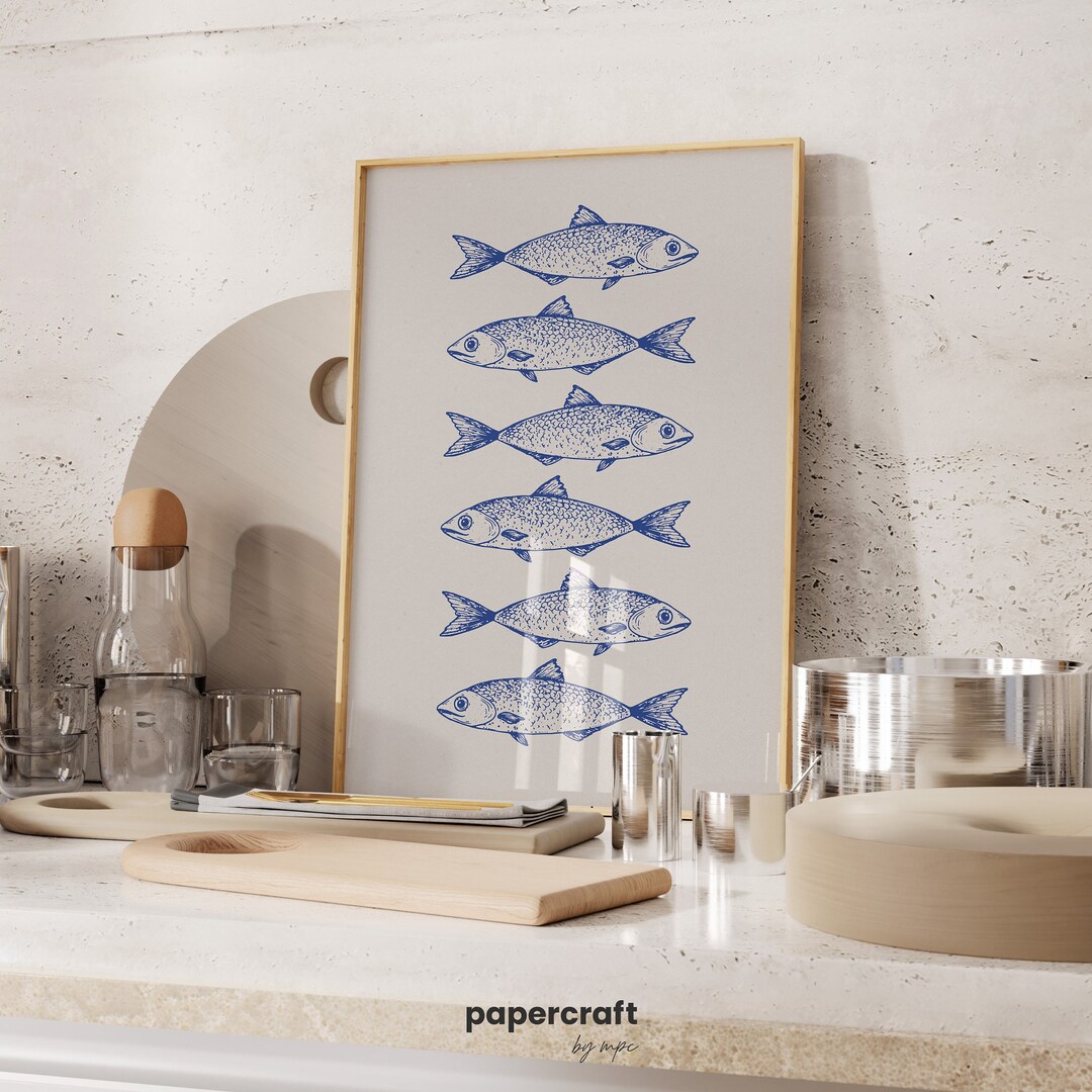 Kitchen Retro Fish Illustration Poster, Printable Wall Art, Trendy ...
