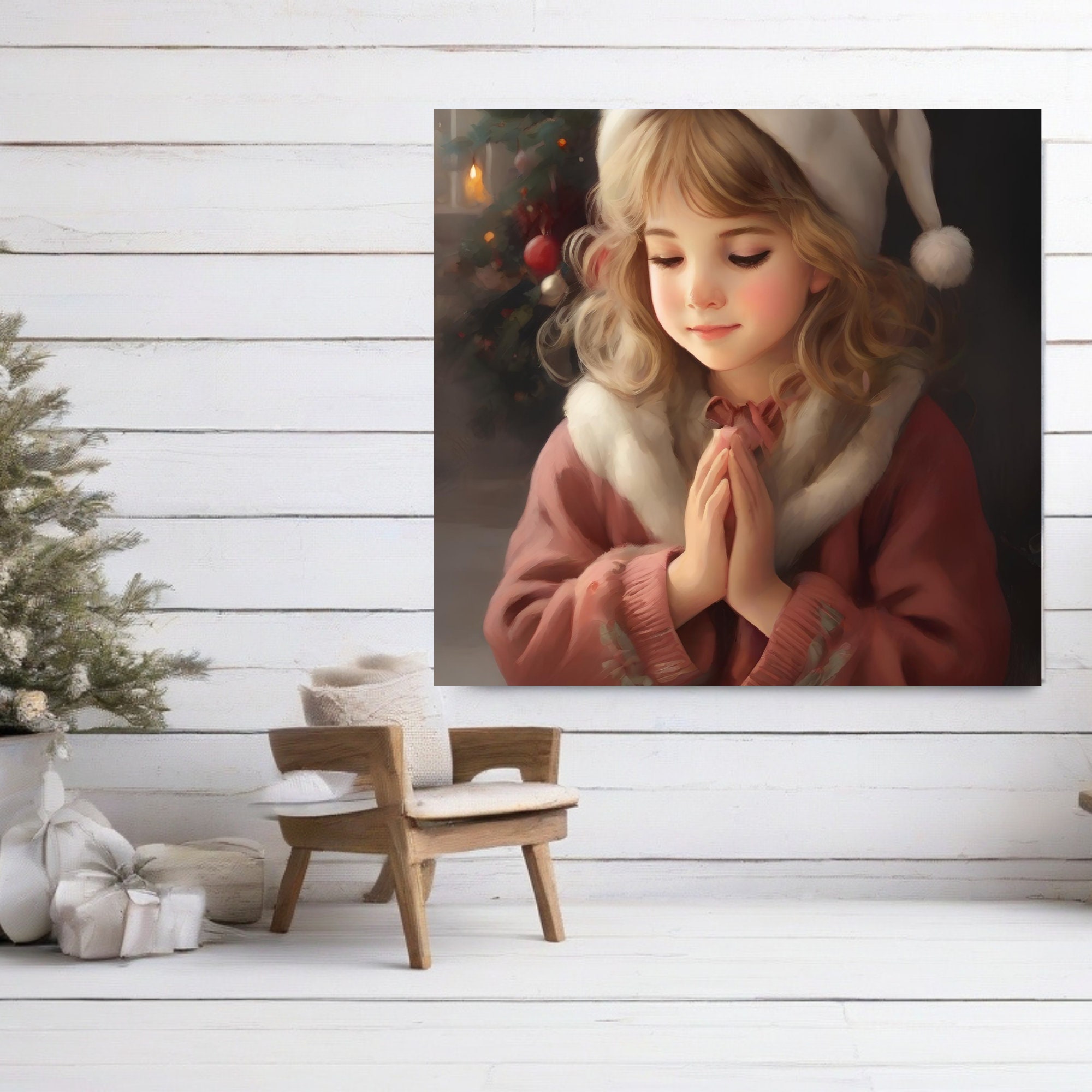 Girl Pray Portrait Wall Art Decor, Christmas Painting, Vintage Girl ...