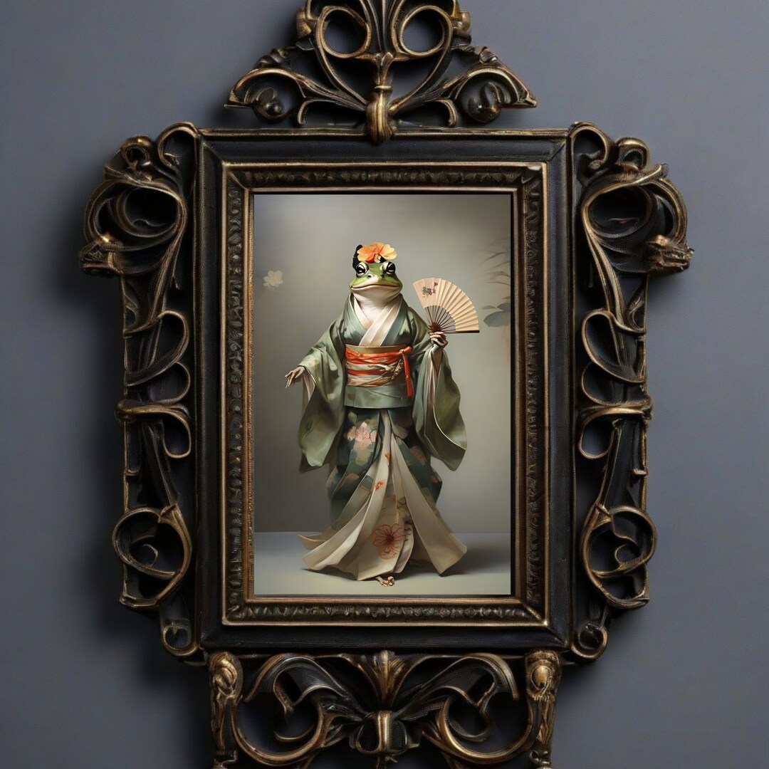 Kimono Dress Frog Portrait, Japanese Tradition, Frog Girl, Geisha, Oil ...