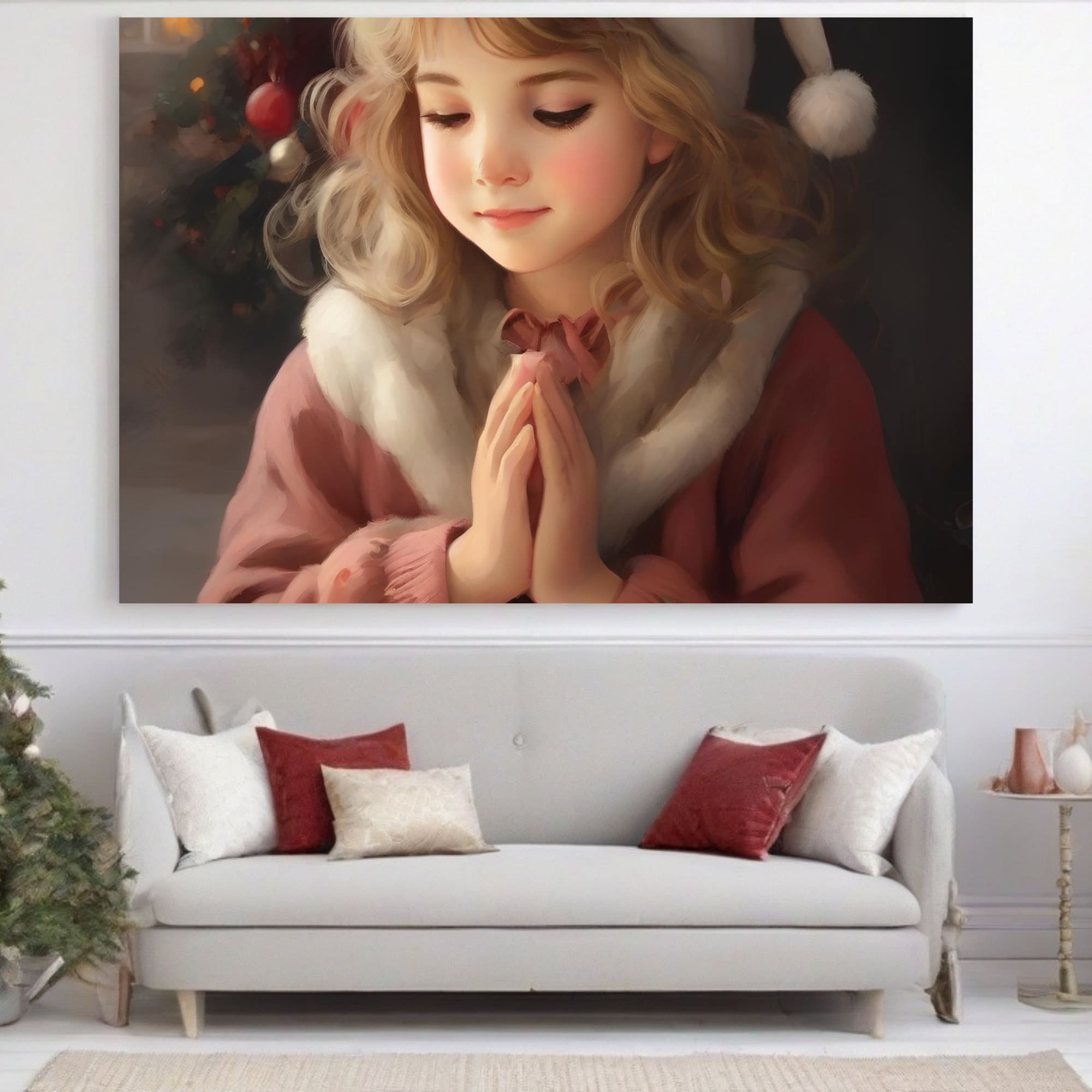 Girl Pray Portrait Wall Art Decor, Christmas Painting, Vintage Girl ...