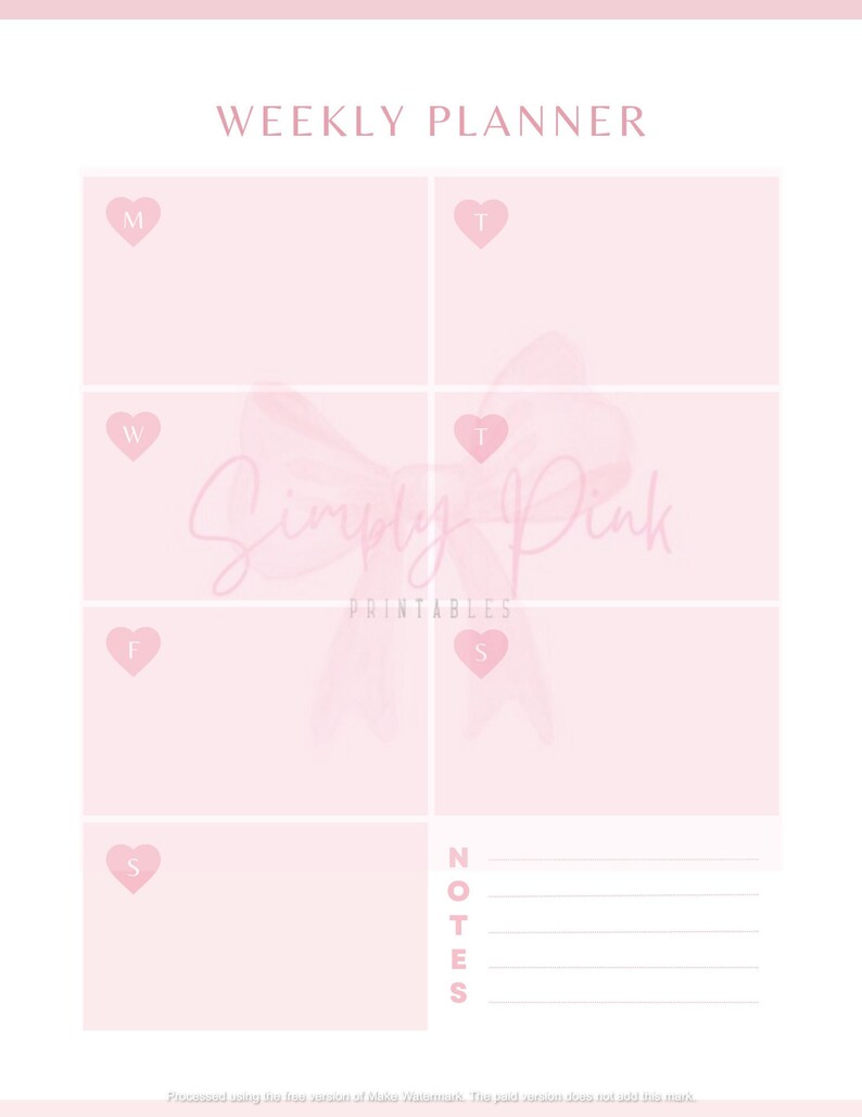 Weekly Planner Printable, Instant Download, Coquette Pink Planner ...