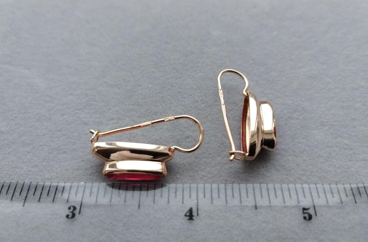 Original Vintage Elegant 14 K Gold Earrings With Ruby Stone - Etsy