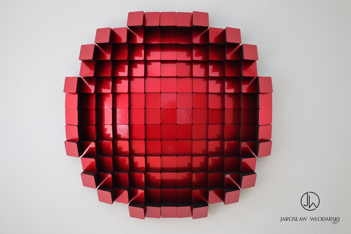 Wood Wall Art - Amazing Art - Sound Diffuser - Metallic Red Wood Panel ...