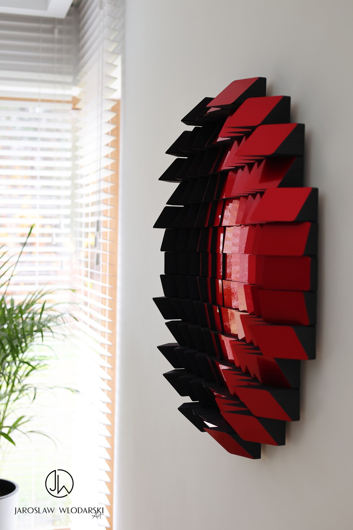 Wood Wall Art - Amazing Art - Sound Diffuser - Metallic Red Wood Panel ...