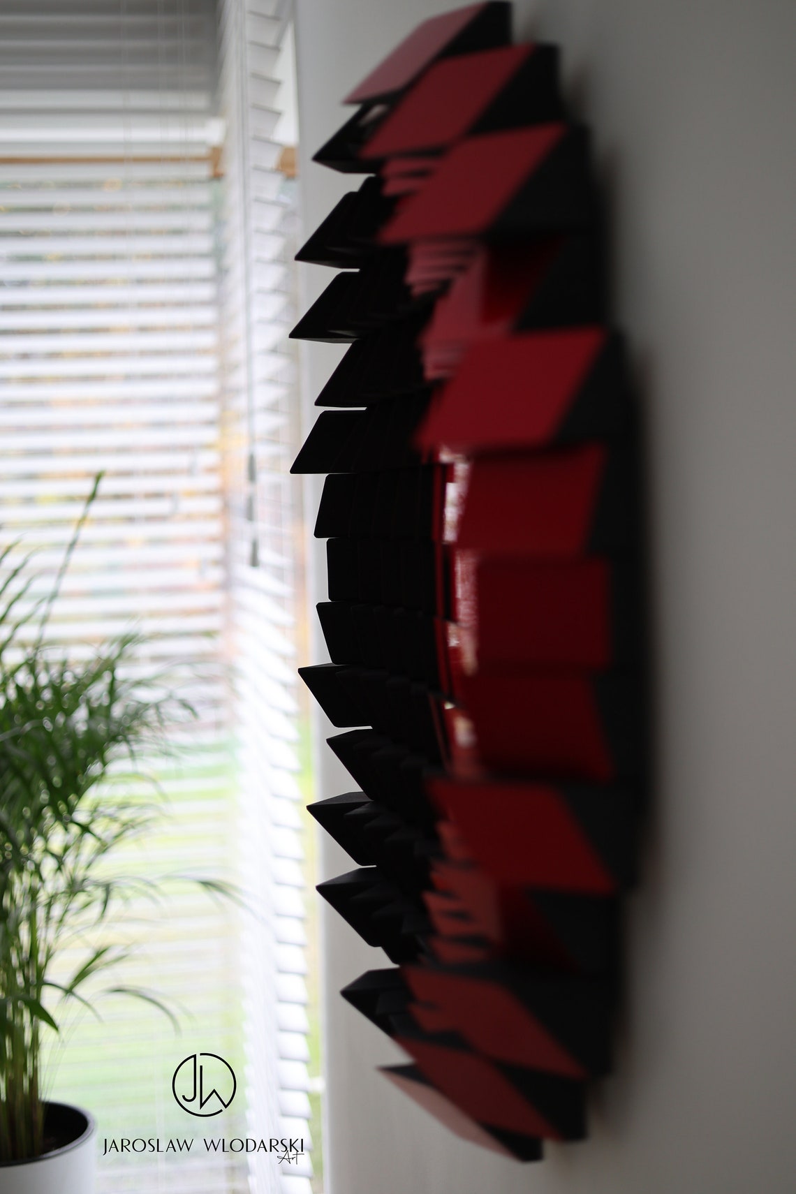 Wood Wall Art - Amazing Art - Sound Diffuser - Metallic Red Wood Panel ...