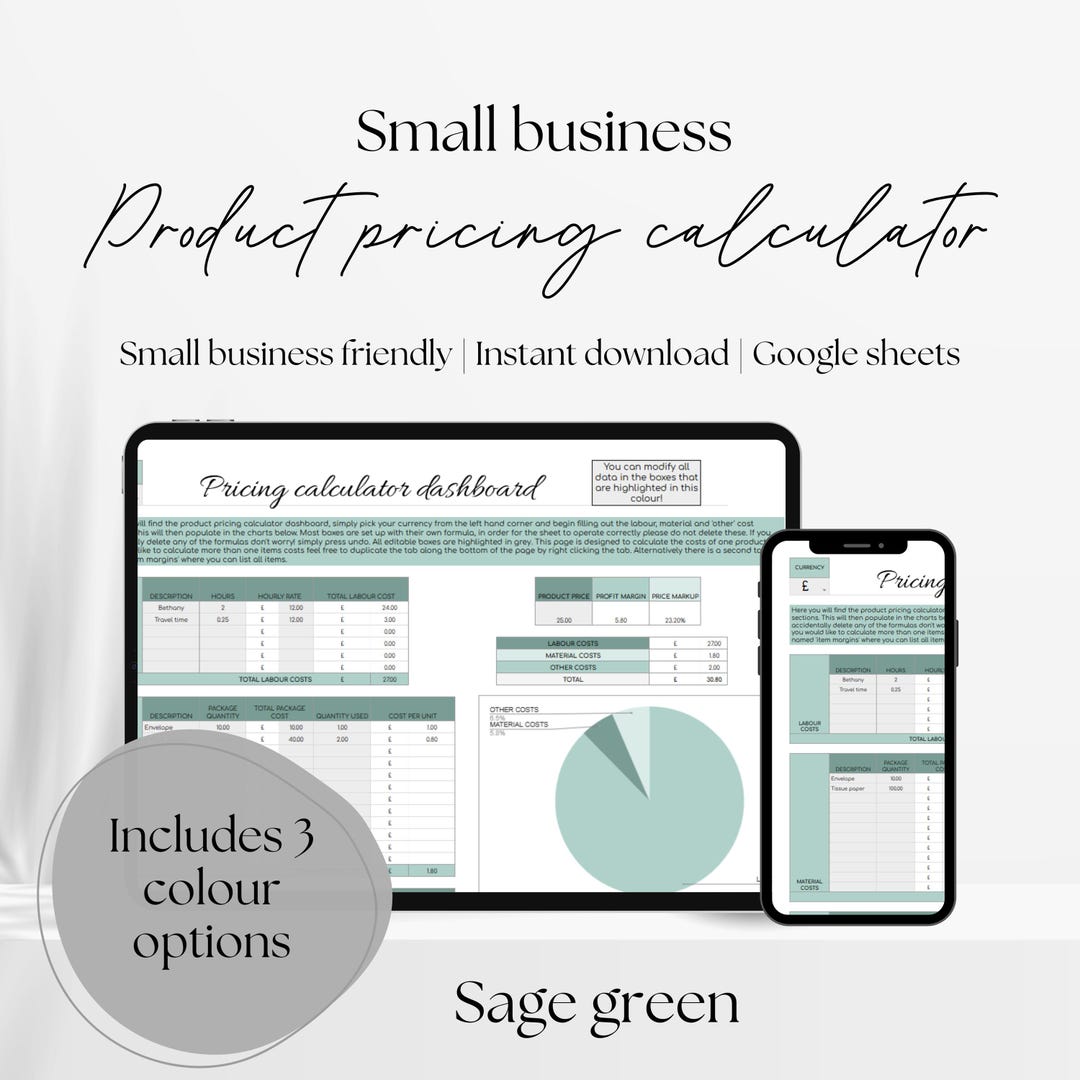 Pricing Calculator Spreadsheet | Small Business Template | Product ...
