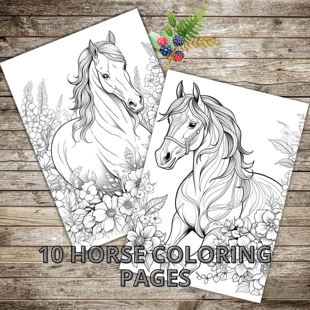 10 Horses Coloring Page,adult Coloring Pages,mandala,printable Pdf ...