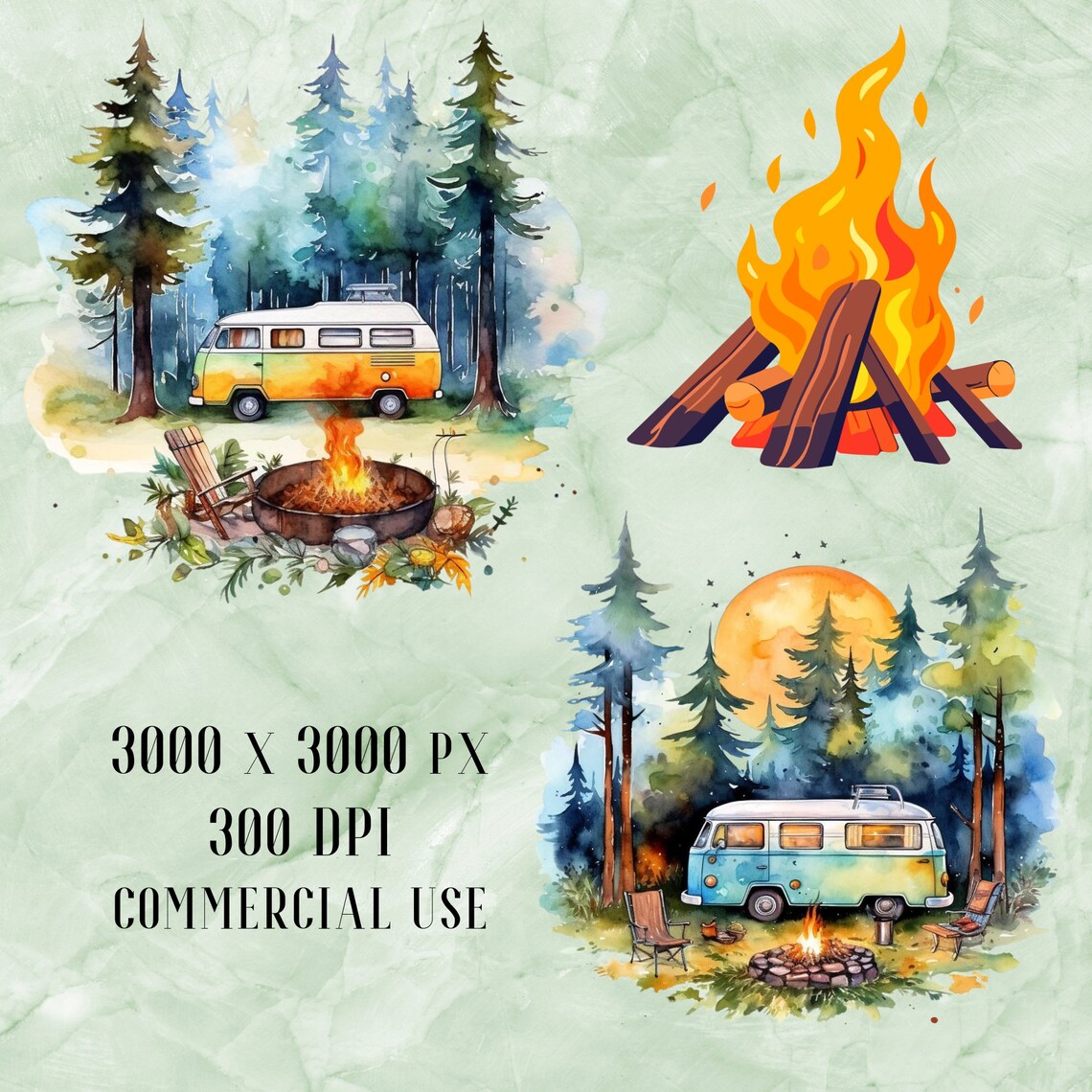 Campervan Clipart,watercolor Clipart Camping,clipart Campervan ...