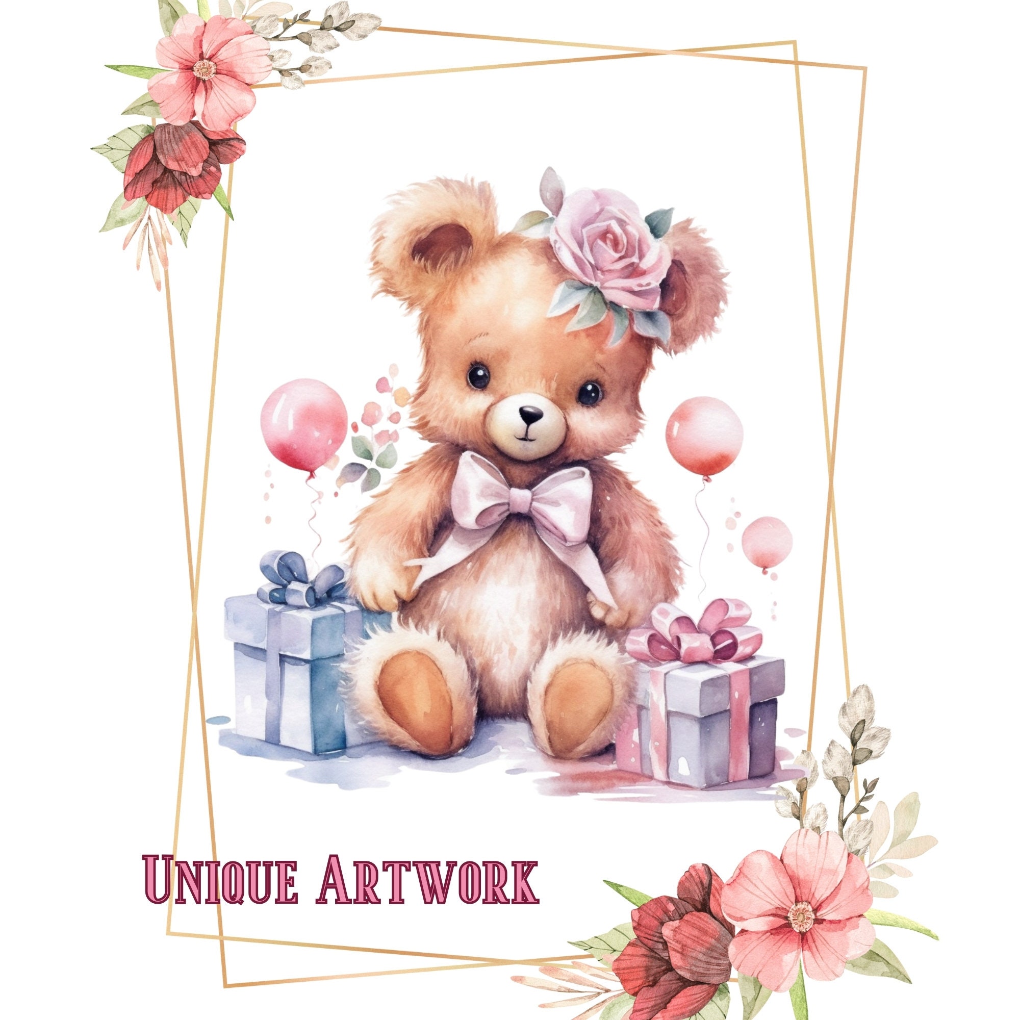 Watercolor Teddy Bear Clipart,birthday Bear Clipart,teddy Bear Birthday ...