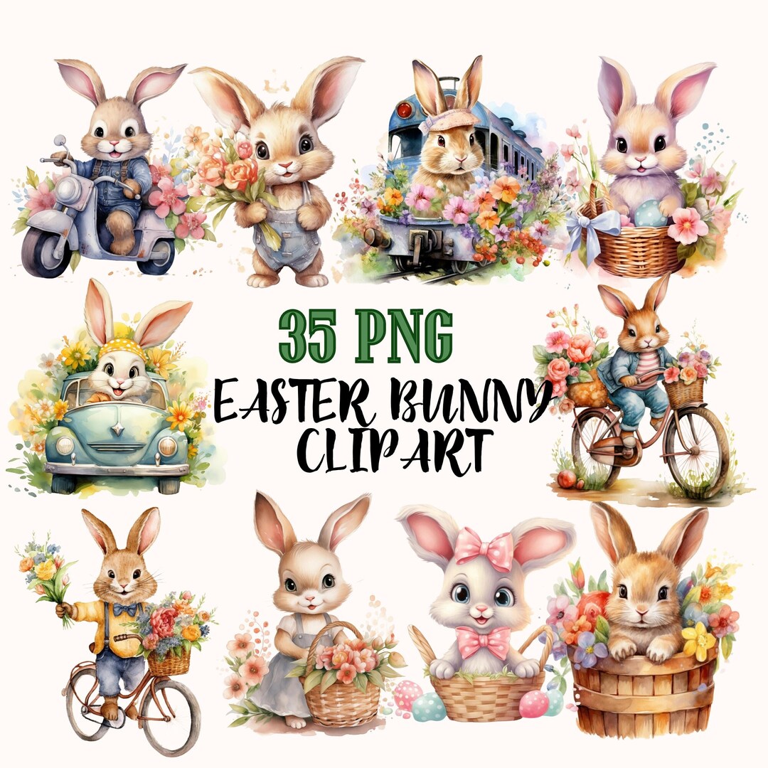 Easter Bunny Clipart Bundle,watercolor Easter Clipart,easter Eggs Png ...