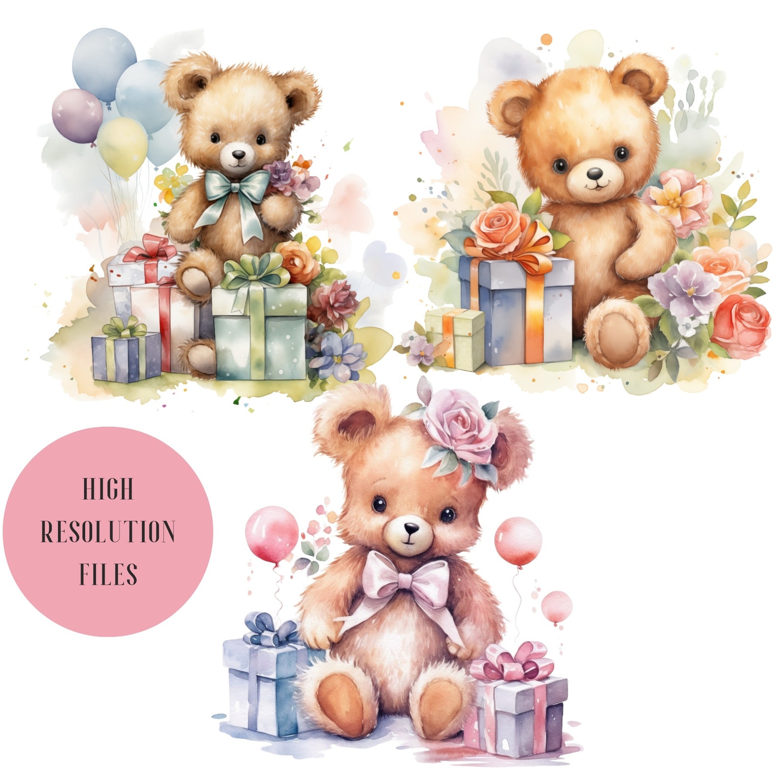 Watercolor Teddy Bear Clipart,birthday Bear Clipart,teddy Bear Birthday ...