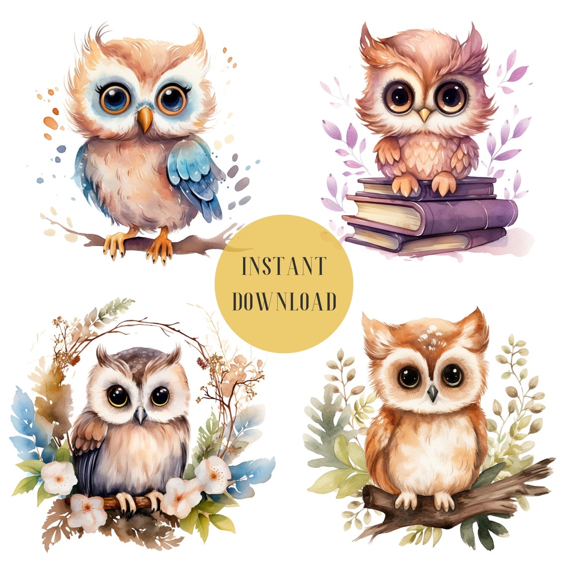 Watercolor Baby Owl PNG Bundle,cute Owl Png,cute Bird Nursery Png,cute ...