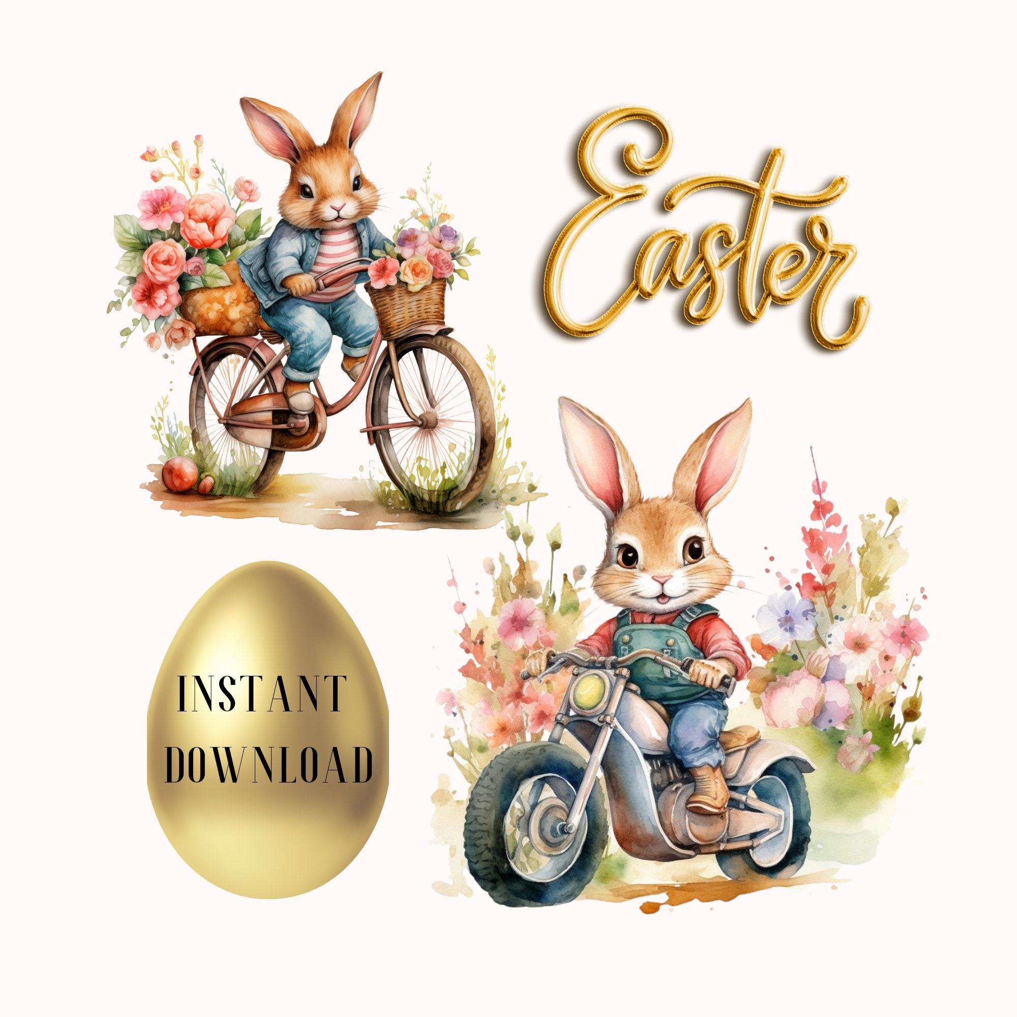 Easter Bunny Clipart Bundlewatercolor Easter - Etsy
