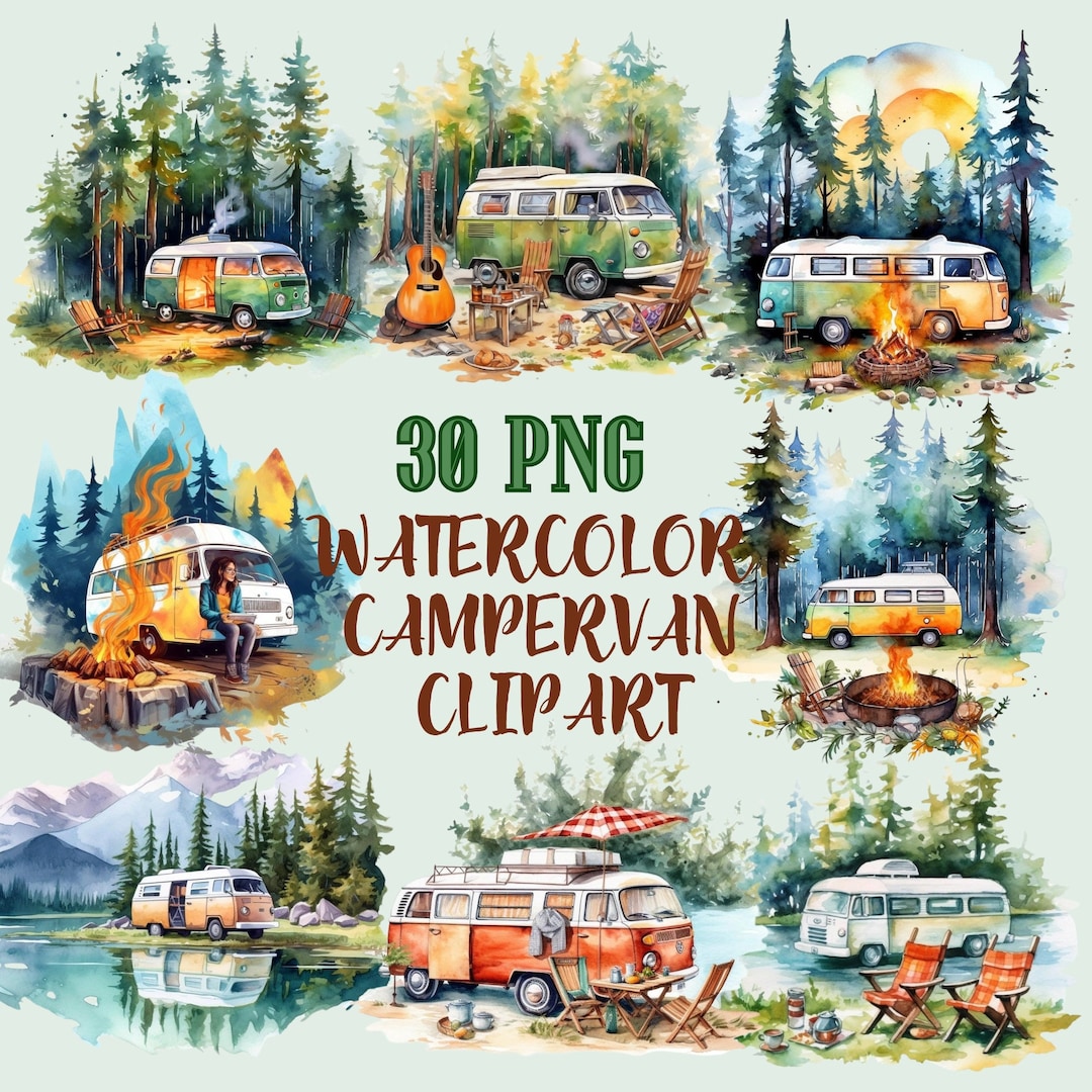 Campervan Clipart,watercolor Clipart Camping,clipart Campervan ...