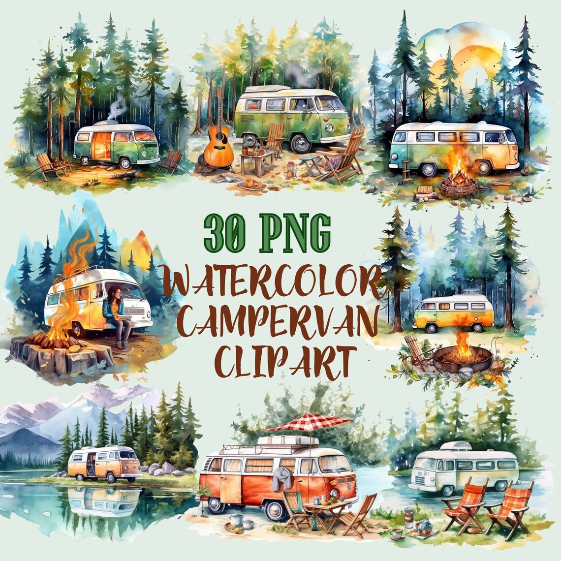 Campervan Clipart,watercolor Clipart Camping,clipart Campervan ...