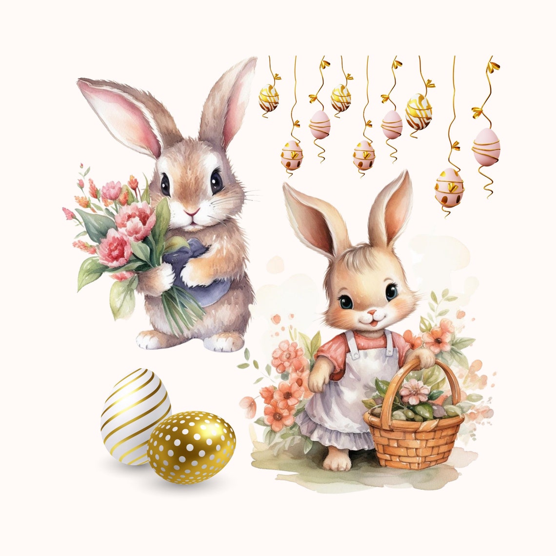 Easter Bunny Clipart Bundlewatercolor Easter - Etsy