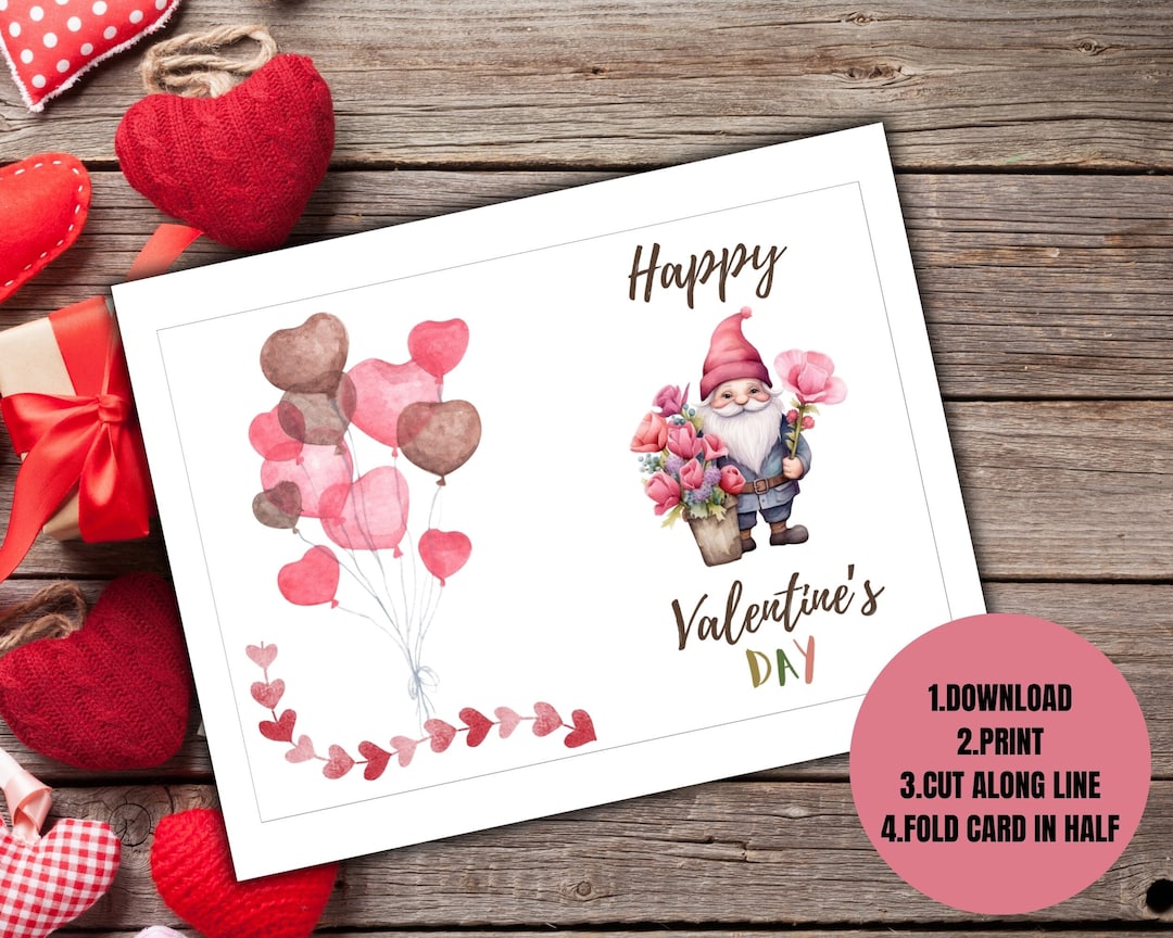Gnomes Valentines Day Cards,printable Gnome Valentine Cards,instant ...