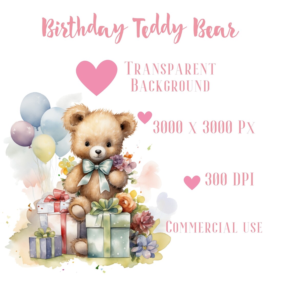 Watercolor Teddy Bear Clipart,birthday Bear Clipart,teddy Bear Birthday ...
