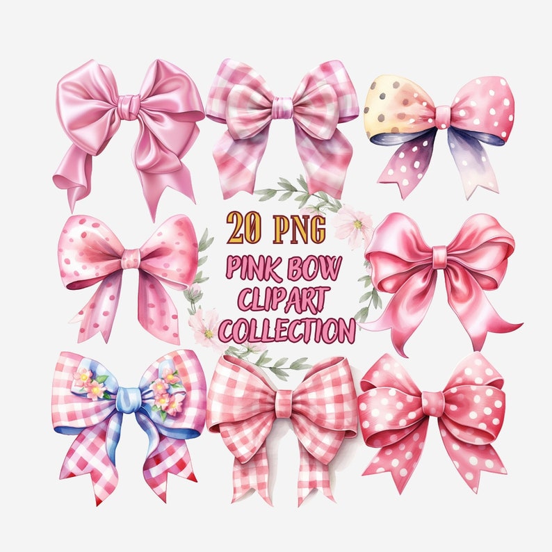 Watercolor Pink Bows Clipart,bow Clipart,bows Clipart Pink,pink Bow ...