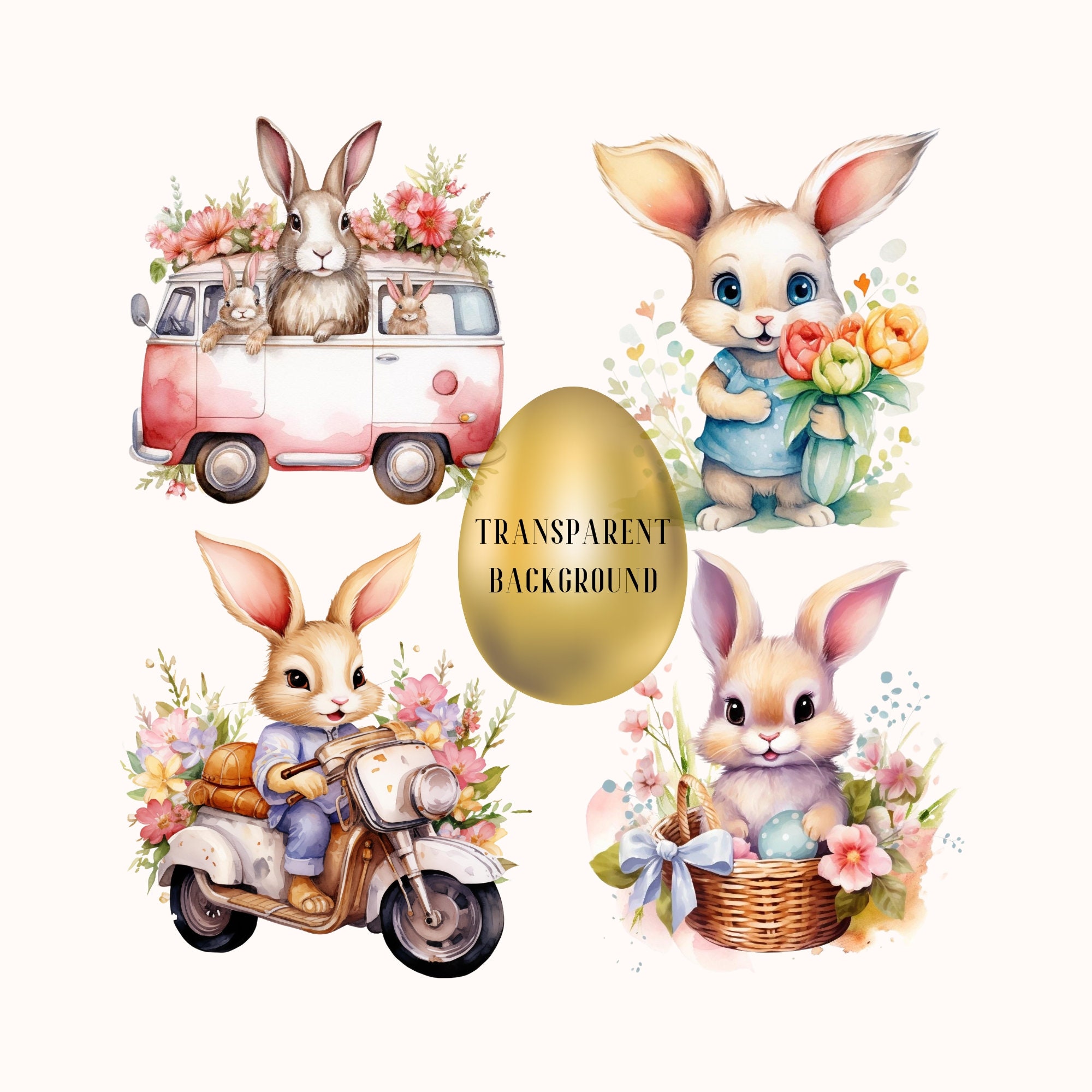 Easter Bunny Clipart Bundlewatercolor Easter - Etsy