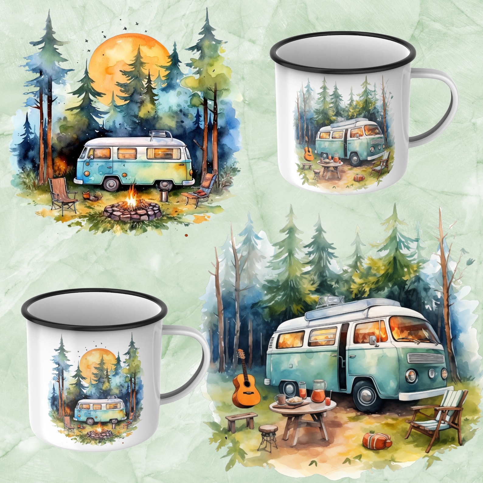 Campervan Clipart,watercolor Clipart Camping,clipart Campervan ...