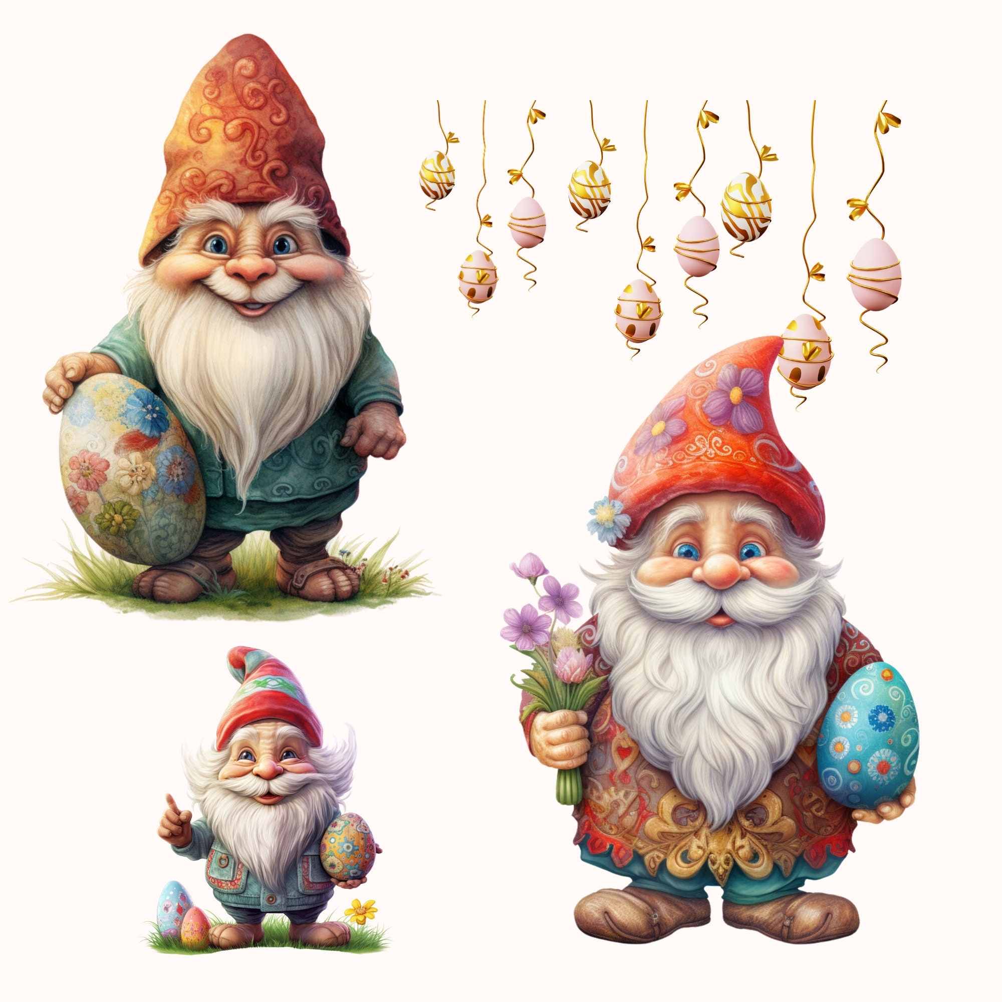 Easter Gnomes Clipart Bundle,watercolor Easter Clipart,watercolor Gnome ...