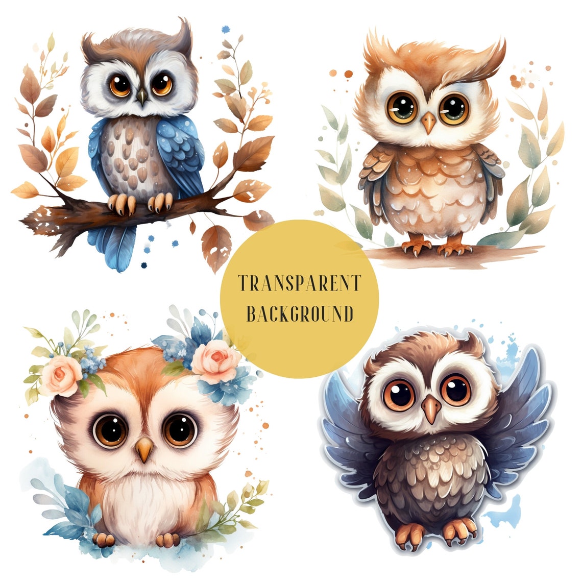 Watercolor Baby Owl PNG Bundle,cute Owl Png,cute Bird Nursery Png,cute ...