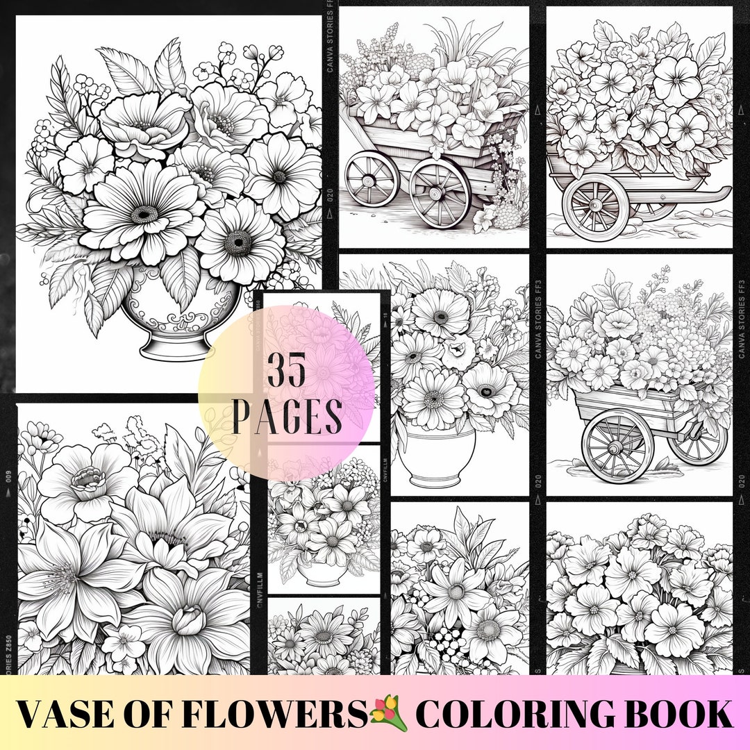 35 Vase of Flowers Coloring Book,flower Basket Coloring Pages for ...